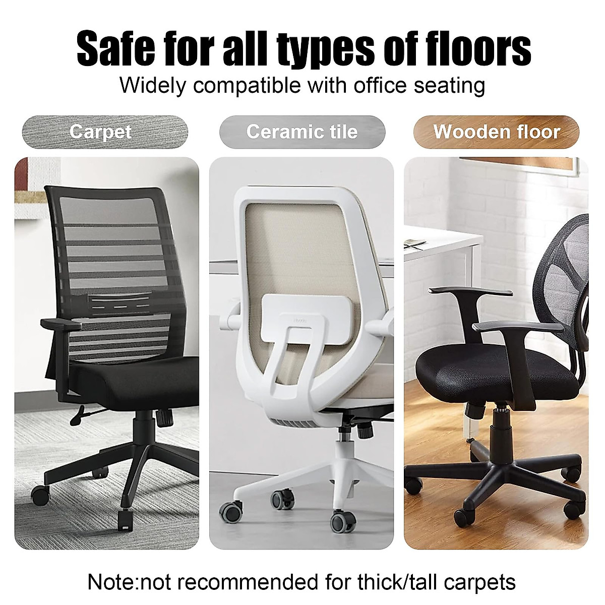 YIOVVOM 5PCS 2 Inch 11mm Universal Standard Size Roller Office Chair Replacement Wheels, Floor Protecting PU Plastic Office Chair Caster Wheels Standard Stem Size - Black/Gray