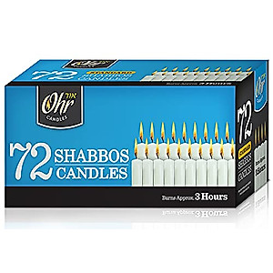 Shabbat Candles - Traditional Shabbos Candles - 3 Hr. - 72 Ct.