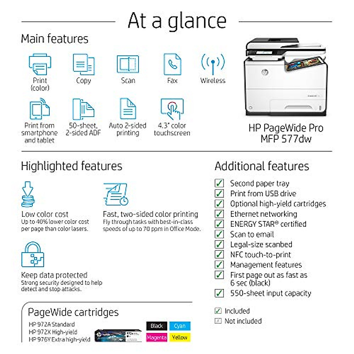 HP PageWide Pro 577dw Color Multifunction Business Printer with Wireless & Duplex Printing (D3Q21A)