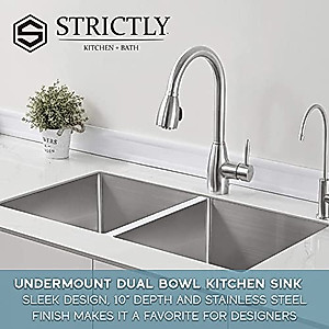 Strictly Sinks 32 Inch Double Bowl Kitchen Sink - Undermount Kitchen Sink Tight Radius 50/50 Double Bowl with Sound Dampening Rubber Pads, 2 Strainer Drains Only