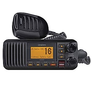 Uniden UM385BK 25 Watt Fixed Mount Marine VHF Radio, Waterproof, Noaa Weather Alert, All USA/Intl/Canadian Marine Channels