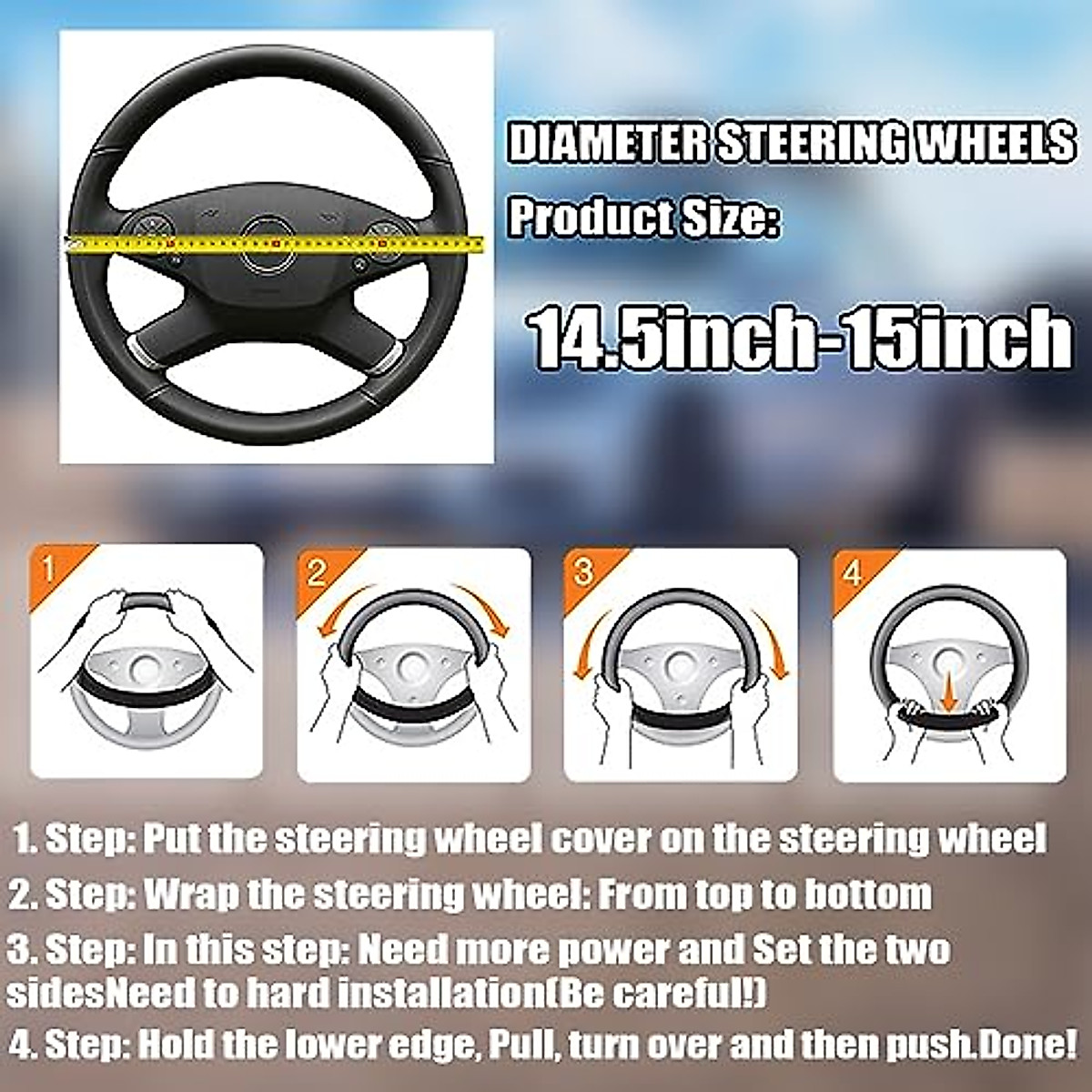 BELOMI Leather Elastic Steering Wheel Cover, Universal 15 Inch, Non-Slip and Breathable, Car Interior Accessories, Durable Waterproof Steering Wheel Protector Wrap for Sedan, SUV, Truck (Black)