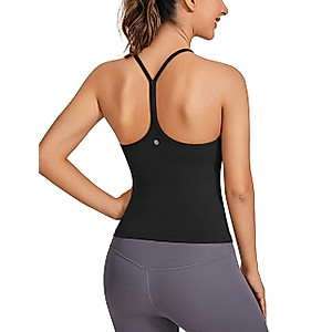 CRZ YOGA Butterluxe Womens Workout Racerback Tank Top with Built in Bra - Scoop Neck Spaghetti Strap Padded Slim Camisole Black Small