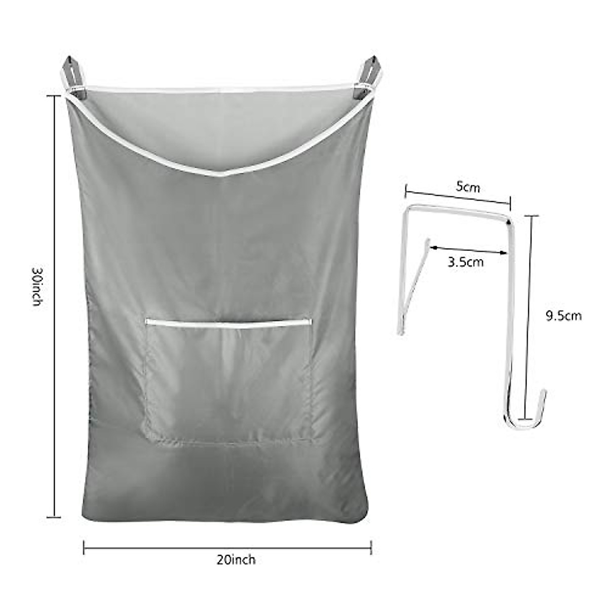 Comeve Open Top Door Hanging Laundry Hamper Bag, Space Saving Wall Hanging Laundry Bag with 2 Door Hooks, Large Laundry Basket for Closet, Travel, Storage (Grey)