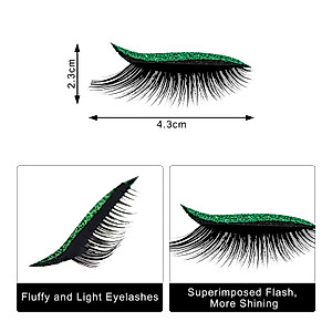 12 Pairs Eyeliner Stickers with Eyelash Reusable Waterproof Glitter Eyeliner Eyelash Stickers Self-adhesive Eye Liners Strip Stickers Eye Makeup Tool for Girl Make up Cosplay (Green, Black, Purple)