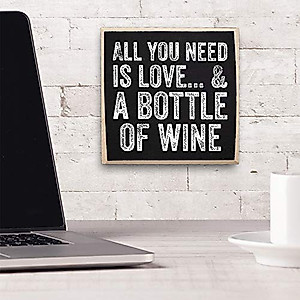 Love and A Bottle of Wine - Wooden Sign Wall Art - Great Home Bar Decoration, Kitchen and Dining Room Display, Unique for Couples Housewarming Gift, 7x7 Wooden Sign
