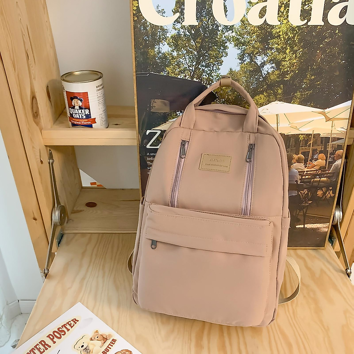 GAXOS Cute Backpack for School Aesthetic Backpack Purse for Women Girls Pink Book Bag Korea Style Bookbag