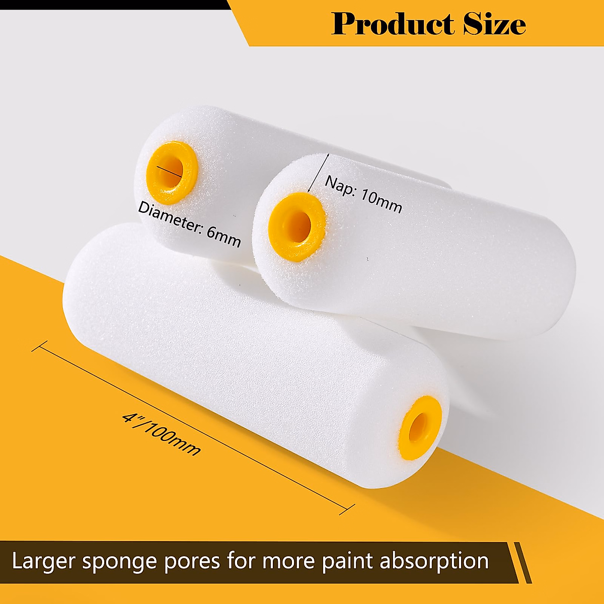 Mister Rui Foam Paint Rollers, 10 Pack 4 Inch Paint Rollers, Mini Paint Roller, High Absorption Foam Paint Roller 4 Inch, Small Foam Paint Rollers, 4 Inch Foam Rollers for House Painting