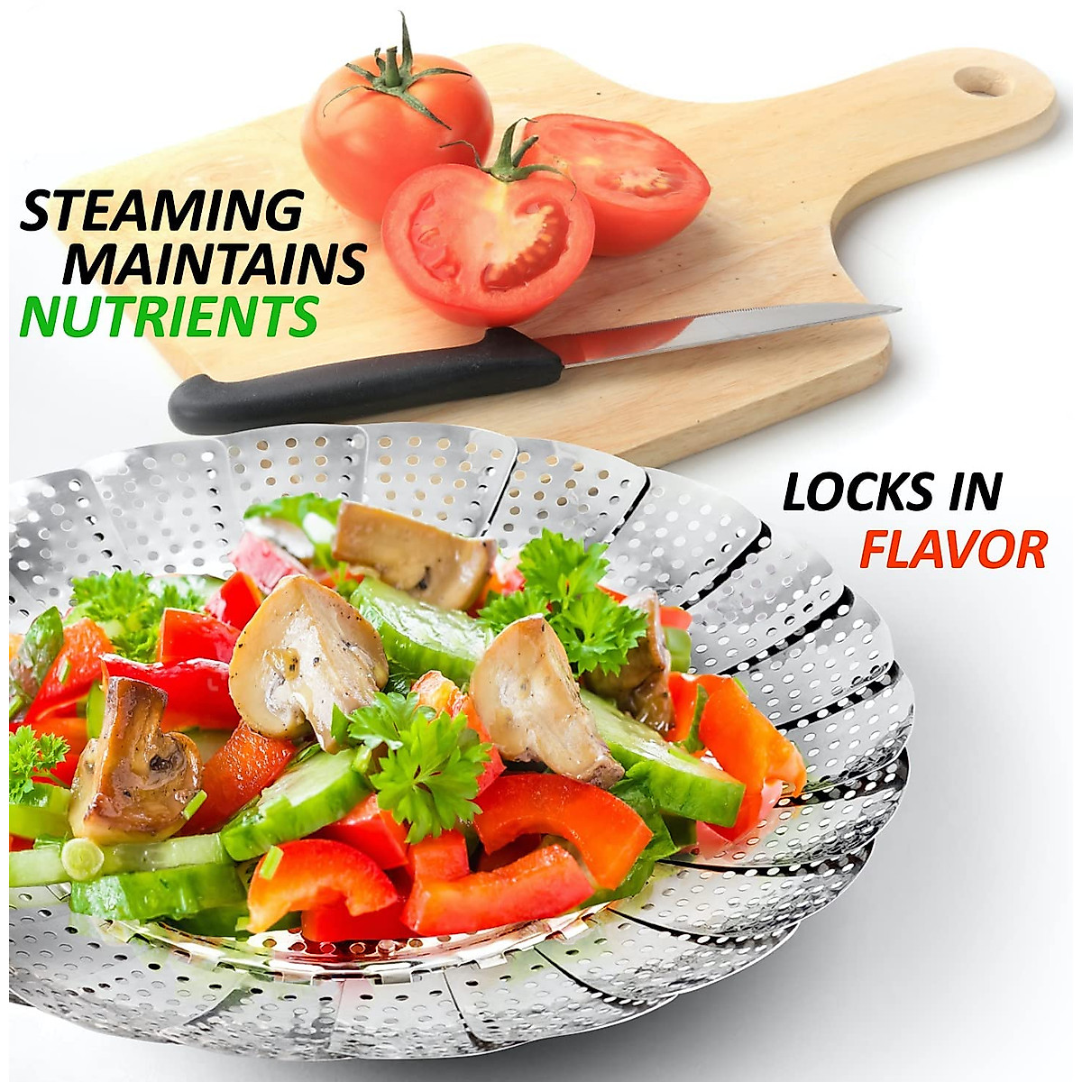 Two-Pack Vegetable Steamer Baskets (Two Sizes) Folding Expandable Steamer Inserts for Instant Pot Accessories, Safety Tool, Stainless Steel, Pressure Cooker, Pot in Pot, Food Steamer Cooking