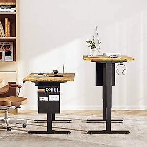 Veken Wider 47.2x27.6 Inch Whole Piece 1-Inch Thick Standing Desk with Side Storage Pocket, Electric Adjustable Height Rising Table, Ergonomic Office Computer Desks for Workstation,Study,Gaming,Brown