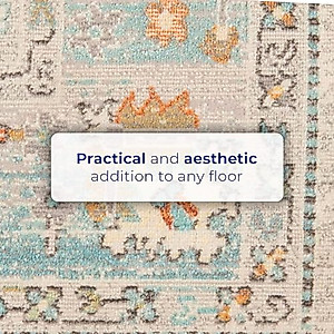 AMER Rugs Bohemian Seaford Collection, Indoor/Outdoor 8x10 Area Rug, Rugs for Living Room, Bedroom, Dining Room, Kitchen - Beige/Blue