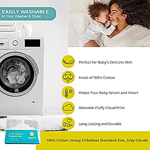 100% Cotton Jersey Cribsheet Standard Size, Grey Clouds