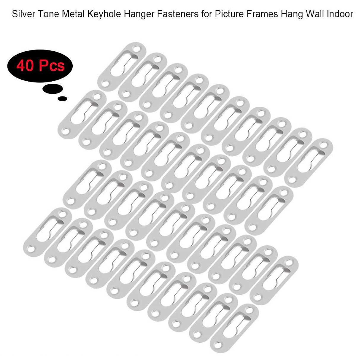40 Pcs Durable 1.5mm Thick Tone Metal Keyhole Hanger Fasteners Unique Protruding Design for Picture Frames Hang Wall Indoor Silver