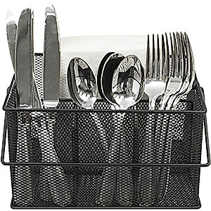 Sorbus® Utensil Caddy — Silverware, Napkin Holder, and Condiment Organizer — Multi-Purpose Steel Mesh Caddy—Ideal for Kitchen, Dining, Entertaining, Tailgating, Picnics, and Much More (Black)