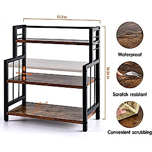 Pierybyt Kitchen Spice Rack Organizer,3-Tier Wooden Spice Organizer with Wire Basket,3 Hooks Countertop Organizer for Kitchen, Bathroom, Office, YKJ-TWJ-0104