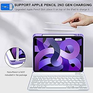 Harvopu for iPad Air 5th Generation Case with Keyboard - 7 Color Backlight Detachable Keyboard Tablet Cover with Pencil Holder for iPad Air 5th Gen 2022/iPad Air 4th Gen 2020 10.9, Purple