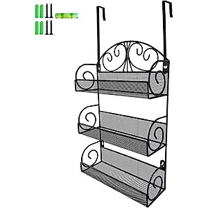 Giftgarden 3 Tier Over The Door Spice Rack, Wall Mount Hanging Spice Organizer for Cabinet Pantry Kitchen, Black