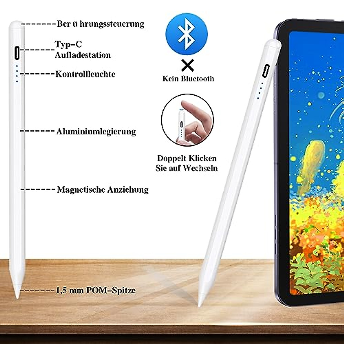 Universal Stylus Pens for Touch Screens POM Tip Magnetic iPad Pencil Rechargeable Tablet Pencil Active Stylus Pen for Android/iPad/Pro/Air/Mini/iPhone/Samsung/Lenovo/iOS/and Other Smartphone Devices
