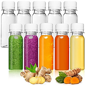 Norcalway 2 Oz Small Plastic Bottles for Liquids - Ginger Shot with Caps, Wellness Juice Freezer Safe, Leak Proof, Food Grade 10 Pack