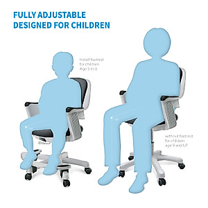 SitRite Ergonomic Kids Desk Chair, Lumbar Support Study Desk Task Chair with Footrest, Height Adjustable Seat, Smooth Rolling Wheels for Student and Children, Cyber Gray