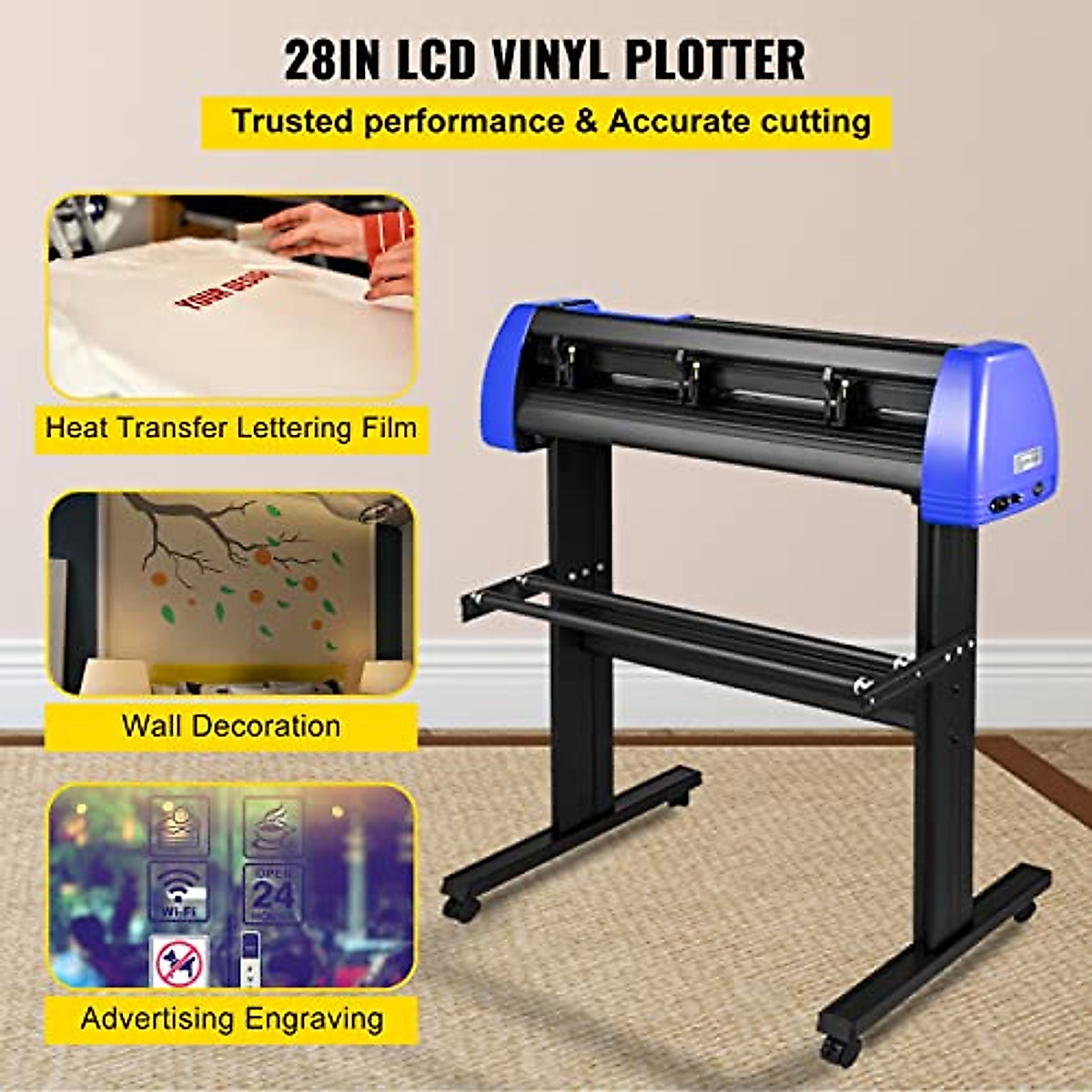 VEVOR Vinyl Cutter 34 Inch Vinyl Cutter Machine with 20 Blades Maximum Paper Feed 870mm Vinyl Plotter Cutter Machine with Sturdy Floor Stand Adjustable Force and Speed for Sign Making PC ONLY