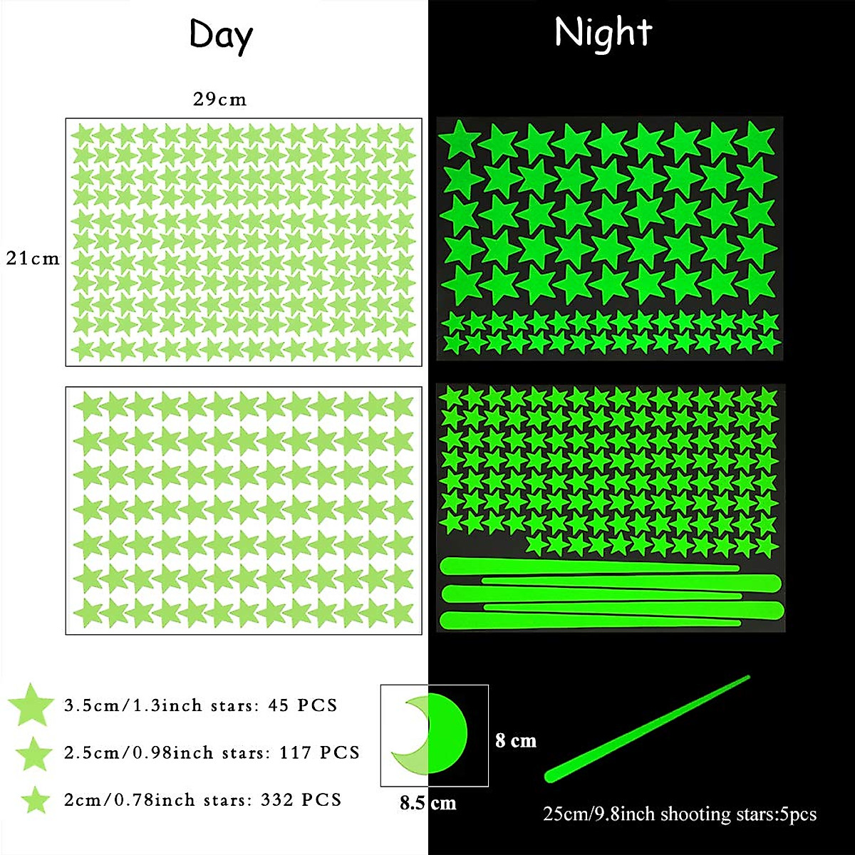 Realistic Glow in The Dark Stars and Moon, 500pcs Glow Stars and Shooting Star, Adhesive Glow Stars for Kids Bedroom,Luminous Stars Stickers Create a Realistic Starry Sky,Room Decor,Wall Stickers