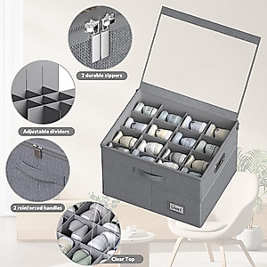 2 Pack Shoe Organizer for Closet Large Shoe Box Storage Containers with Clear Window Space Saving Shoe Bin with Foldable Bottom Support Adjustable Dividers Fits 32 Pairs (Grey, (19.7x15.7x13inch) x2)