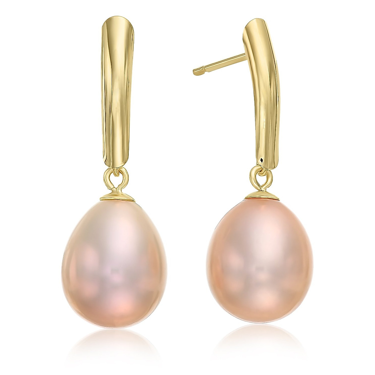 14k Yellow Gold Freshwater Cultured Drop Pearl Earring (Pink)