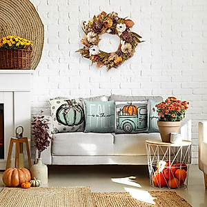 LITIVY Fall Decor Pillow Covers Set of 4 Pumpkin Farmhouse Thanksgiving Decorations Throw Pillows Autumn Cushion Cases for Couch Home Decorative Pillows Cover (18"x18", Green)