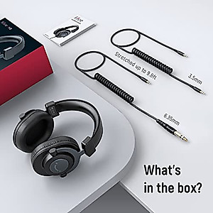 FIFINE Studio Monitor Headphones for Recording-Over Ear Wired Headphones for Podcast Monitoring, Streaming Comfortable Equipment with Detachable Cables 3.5mm or 6.35mm Jack, Black, on PC/Mixer-H8