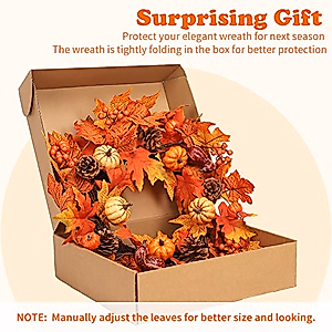 22” Fall Wreath for Front Door, Autumn Wreath with Pine Cones Pumpkin Maple Leaf, Thanksgiving Fall Wreath for Home, Wall, Porch, Windows, Suitable for Outside/Indoor, Holiday, Party, Weddings