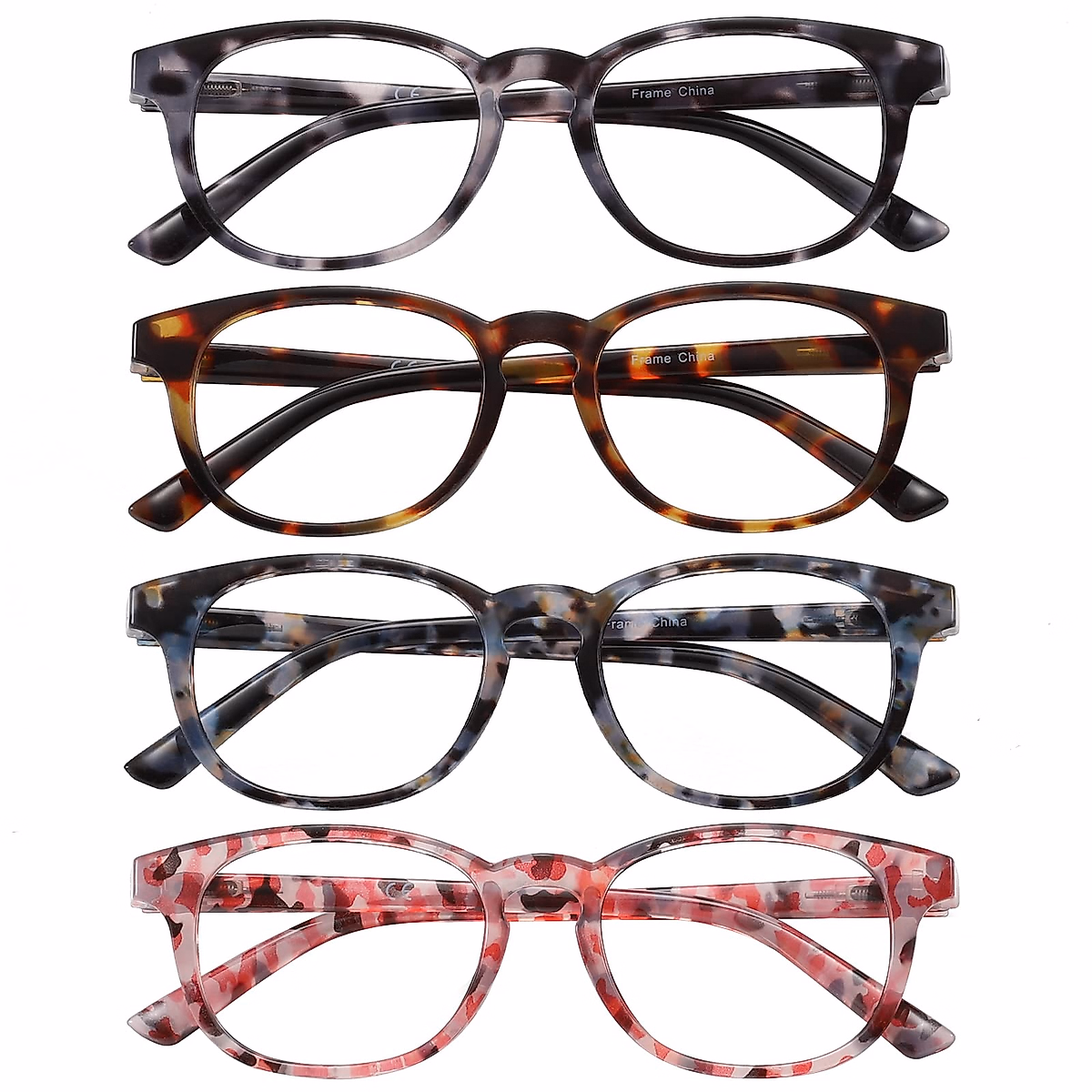 Przene 4 Pack Reading Glasses with Spring Hinge Blue Light Blocking Glasses for Women Men Oval Frame