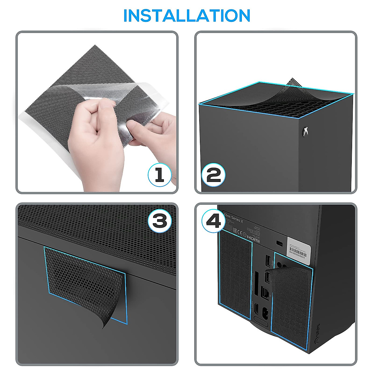 2 Pack Dust Filter Cover for Xbox Series X with Rubber Dust Plugs and Joystick Thumb Grips, YUANHOT Accessories Top Case Vent Dust Proof Filter Cover