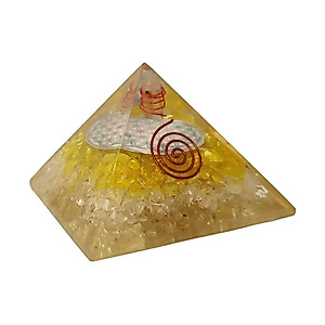 Sharvgun Orgonite Pyramid Citrine & Clear Flower of Life Crystal Orgone Pyramid Negative Energy Protection Reiki Chakra Spiritual Gift Box, 4 Crystal Healing Aura Cleasing Meditation Pyramids