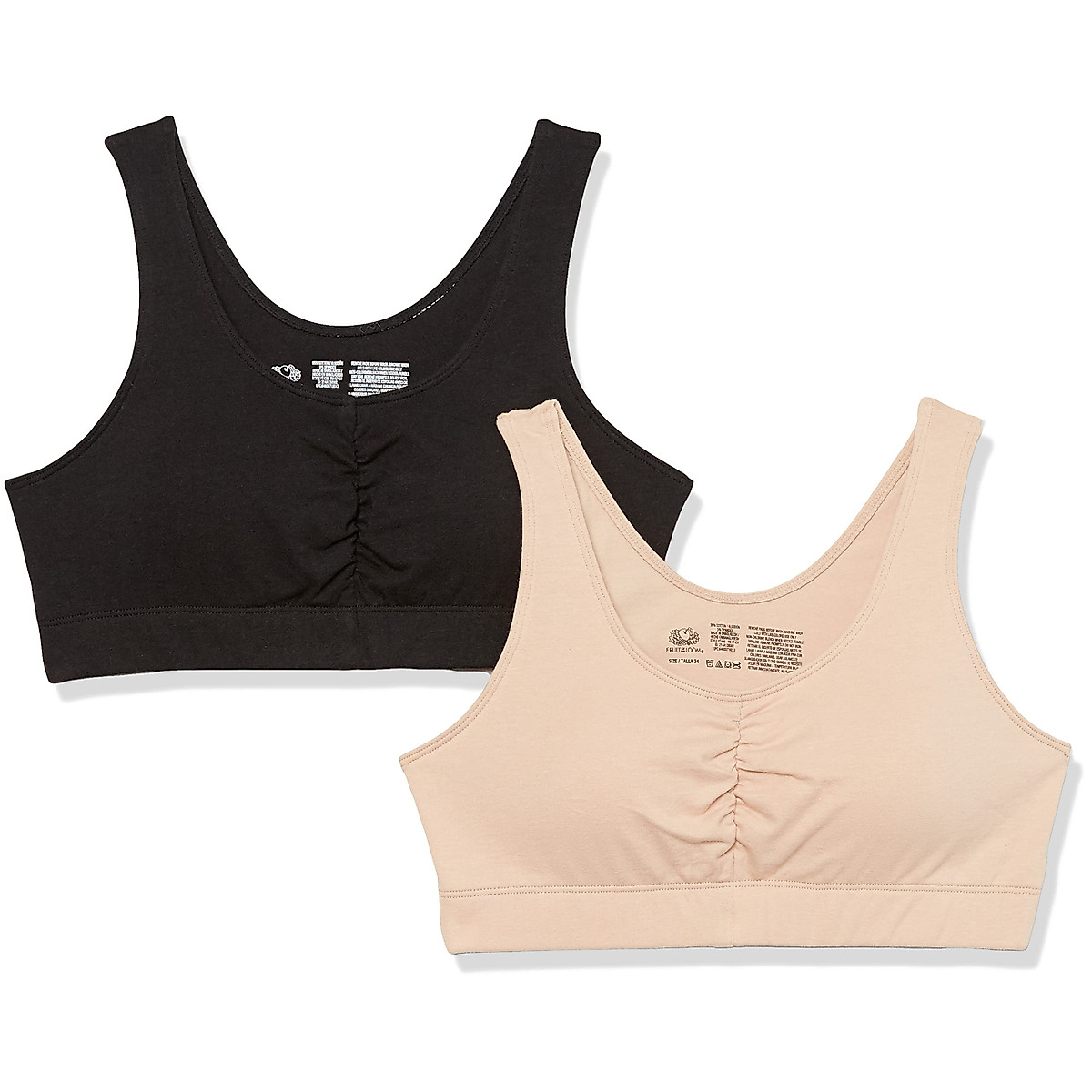 Fruit of the Loom womens With Cookies, 2-pack sports bras, Sand/Black, 44 US
