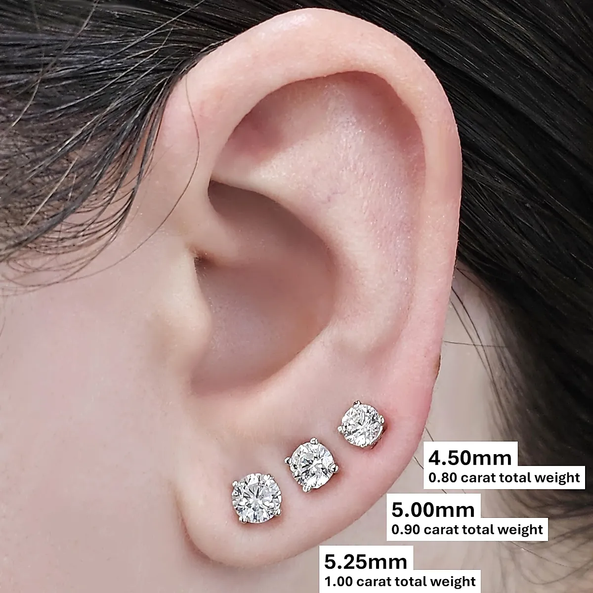 Central Diamond Center 14K Solid Gold Post & Sterling Silver 4 Prong CZ Stud Earrings - Platinum Plated - 5.25mm - 1.00cttw