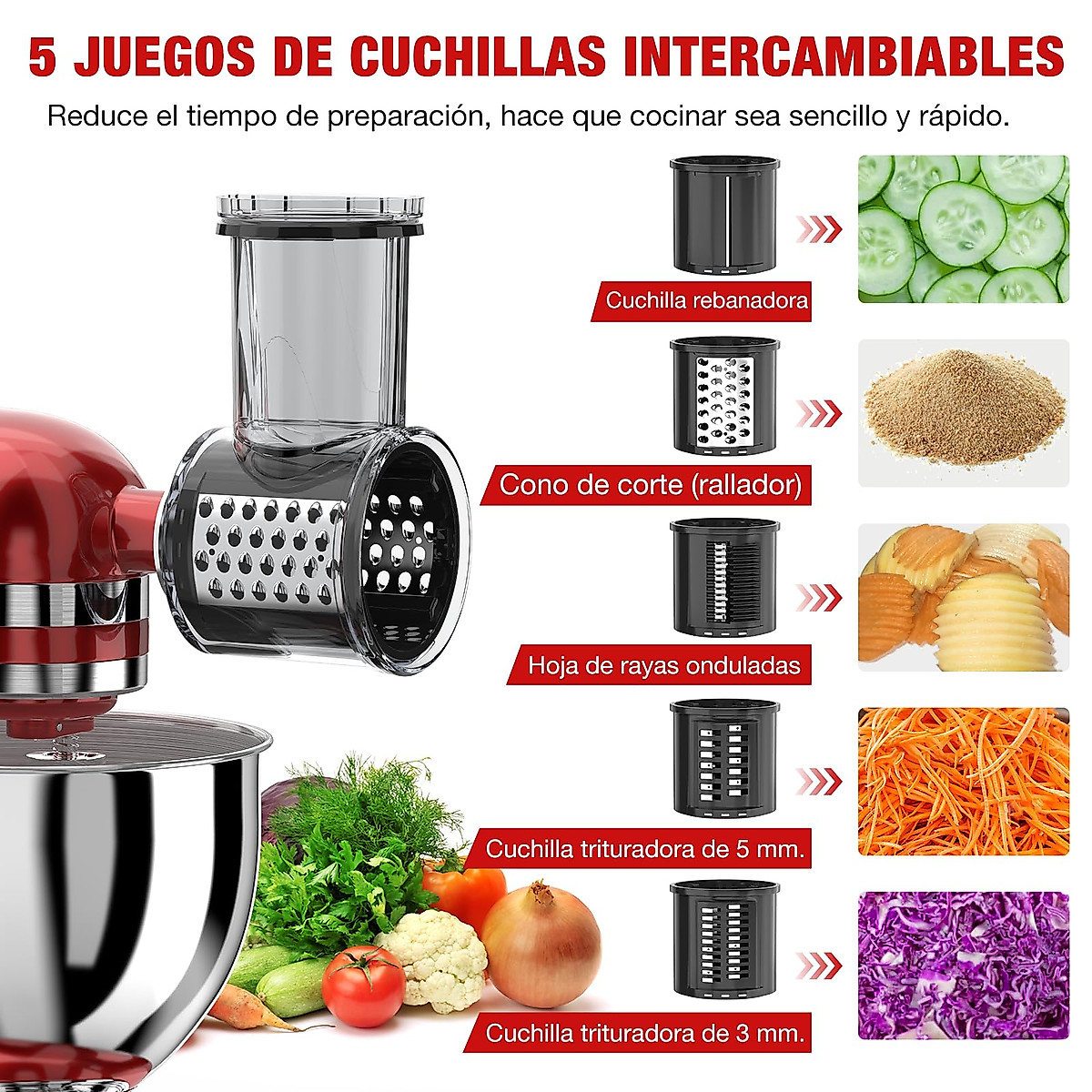 Slicer Shredder Attachment for KitchenAid Stand Mixer with 5 Blades, Cheese Grater Attachment, Fresh Prep Slicer, Bigger Vegetable Salad Maker Accessories for Kitchenaid