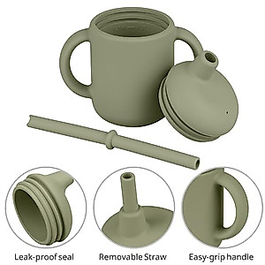 Mintlyfe Silicone Baby Cups With Lids, Silicone Trainer Cup Toddler for Boys and Girls, Training Straw Cup, Unbreakable, Spill Proof and Non-Slip Handles Sippy Cup for Toddlers, 4 oz (Sage)