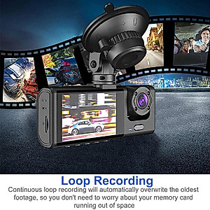 3 Channel Cam Front & Rear Inside - 1080P Camera for Cars - Dashcam Three Way Car Camera with IR Night Vision - Loop Recording, G-Sensor,Parking Monitor/2224