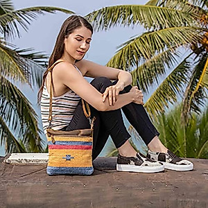 Myra Bag Yellow And Blue Stripes Cross-Body Bag Upcycled Cotton & Leather S-3070