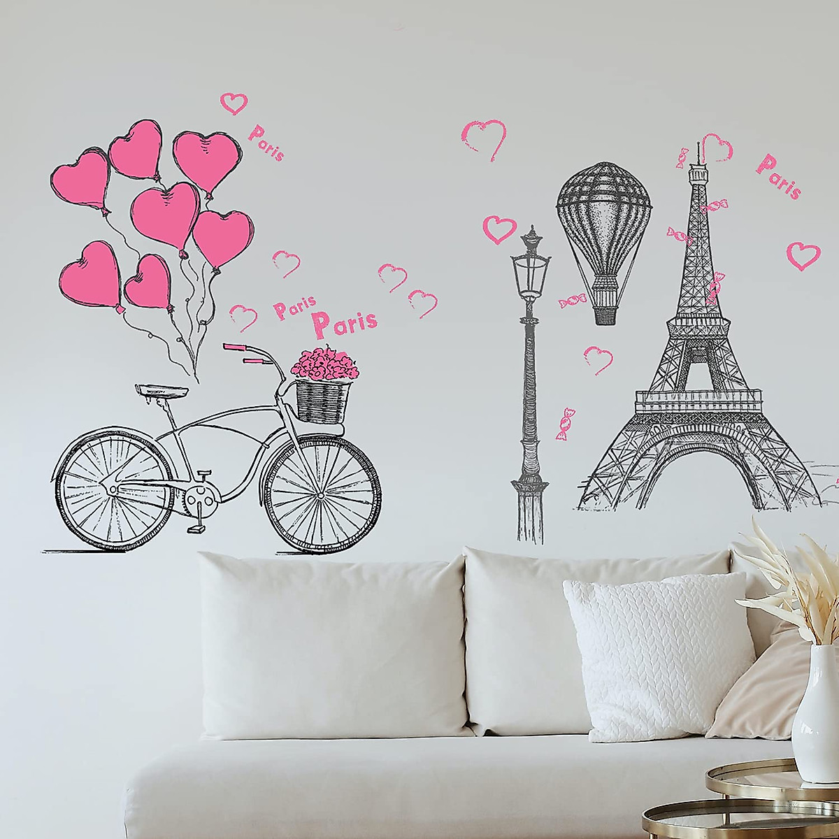 CIWEI Paris Wall Stickers- Eiffel Tower Wall Decal- Paris Wall Decor for Girl Bedroom Living Room Paris Themed Party Decoration 23.6 × 35.4 Inch