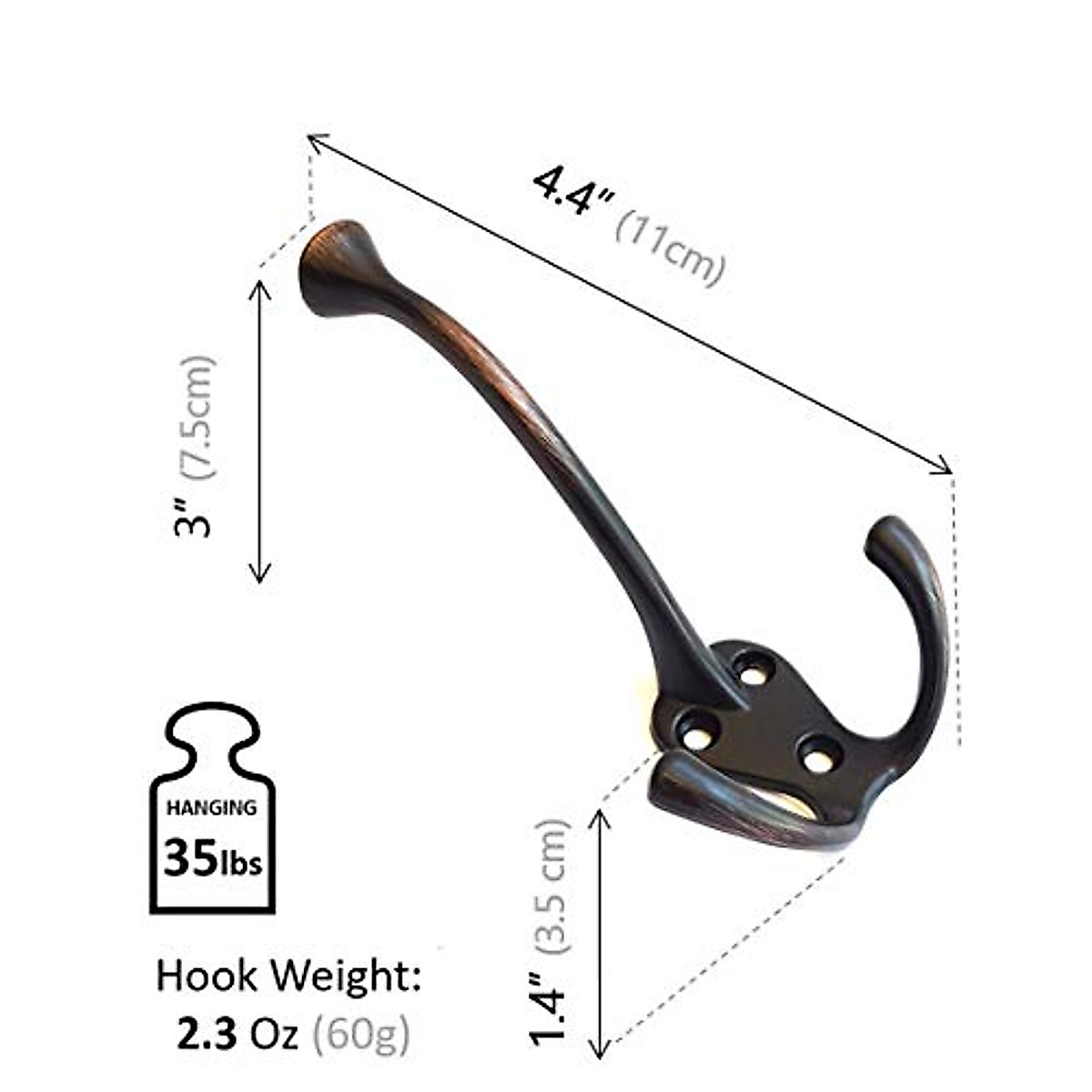 Ambipolar 5 Pack TriLeg Hook, Heavy Duty Big Triple Leg/Double Coat Hooks Base. Entryway Coat Hooks, Scarf and Jacket Hangers.Perfect Bath Towel Heavy Hooks (5 Pack, Oil Rubbed Bronze)