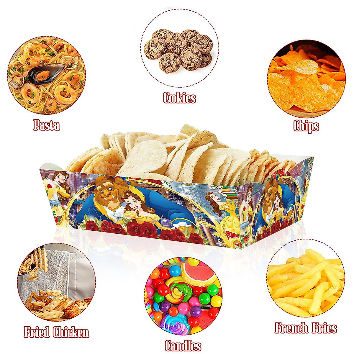 30 Pack Beauty and The Beast Birthday Party Supplies, Beauty and The Beast Food Tray Beauty and The Beast Party Favors Paper Food Serving Tray Beauty and The Beast Paper Trays