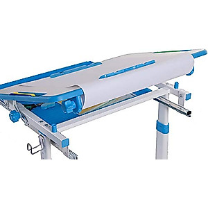 Kids Desk and Chair Set, Functional Children Desk Study Table, Tilted Table Height-Adjustable Desk and Chair Combination with LED Light, Storage Drawers for Boys and Girls, Blue