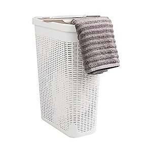 Mind Reader 40 Liter Slim Laundry Basket, Laundry Hamper with Cutout Handles, Washing Bin, Dirty Clothes Storage, Bathroom, Bedroom, Closet, White