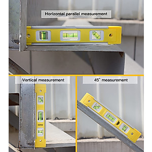 RONGPRO 9 Inch Torpedo Level, Magnetic Box Level with 45°/90°/180° Bubbles, Shock Resistant Bubble Level Tool for Measuring