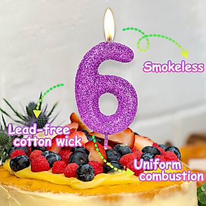 5th Glitter Birthday Candles, Purple Pink Birthday Number Candle for Cake Topper Decorations for Girls Birthday Party Wedding Anniversary Celebration Supplies