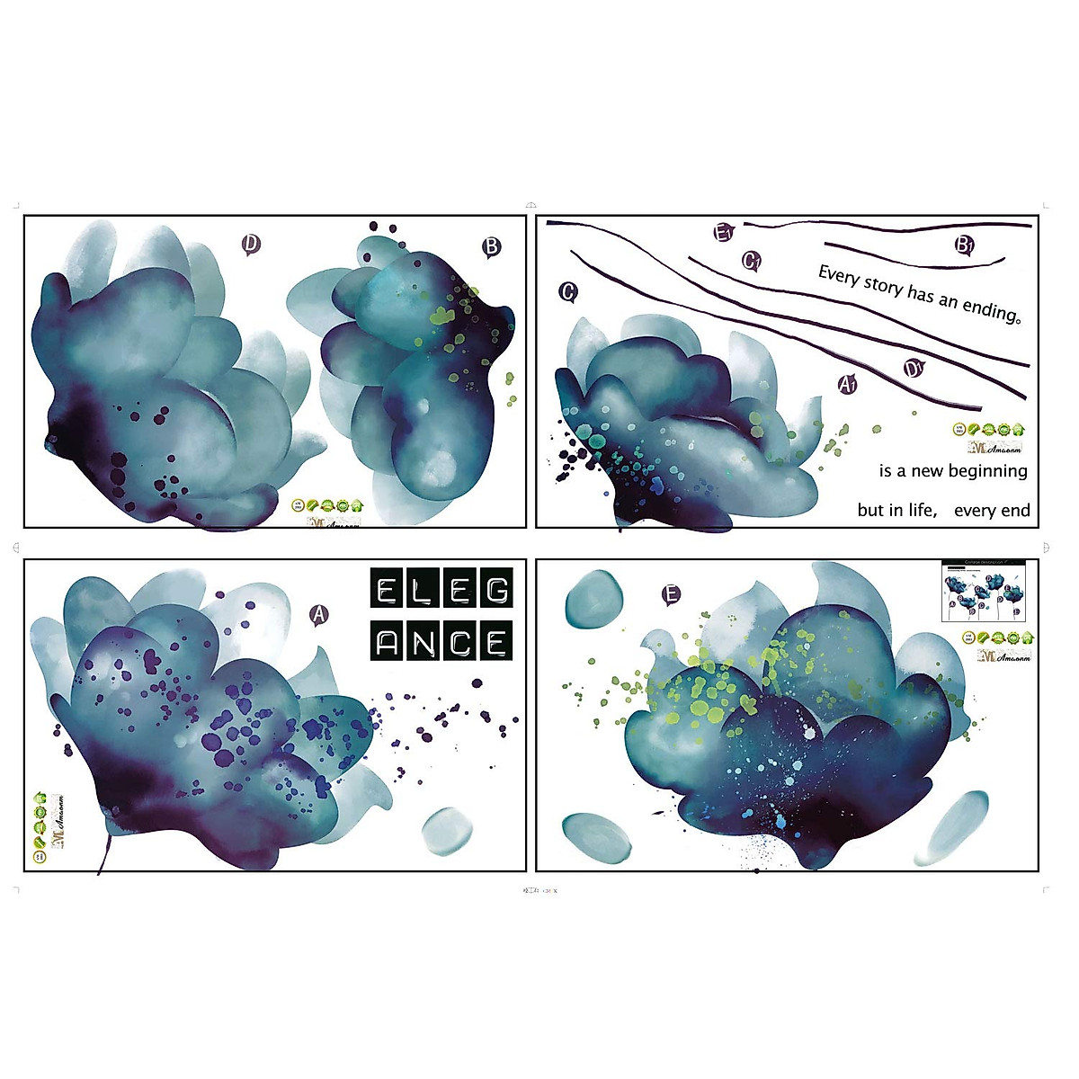 Amaonm Creative Removable 3D Light Blue Dream Flower Wall Sticker Peel Stick Home Art Decor Nursery Floral Wall Decal for Girls Bedrom Living Room Kids Rooms Bathroom Walls