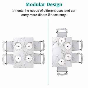 VECELO 5-Piece Dining Room Table Set, Rectangular Dinette with 4 Chairs for Kitchen, Breakfast Nook, Small Space, Marble White