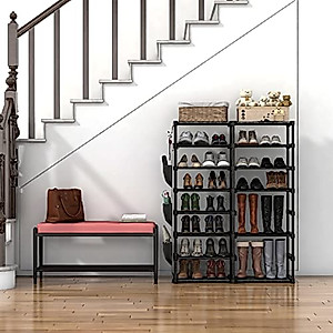 GREATSK 8 Tiers Shoe Rack 24-30 Pairs with Side Hanging and Storage Bag, The Special Material PP Sheet Shoe Shelf Boots Organizer, Free Standing Shoe Racks, Metal Shoe Rack